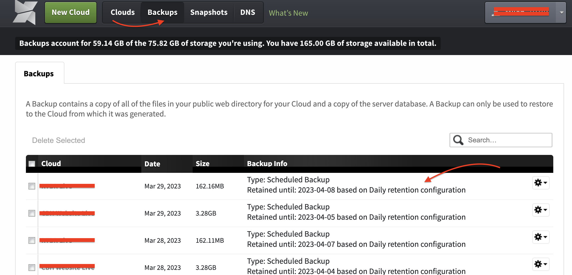Edit & Delete Backups – MODX Cloud Support